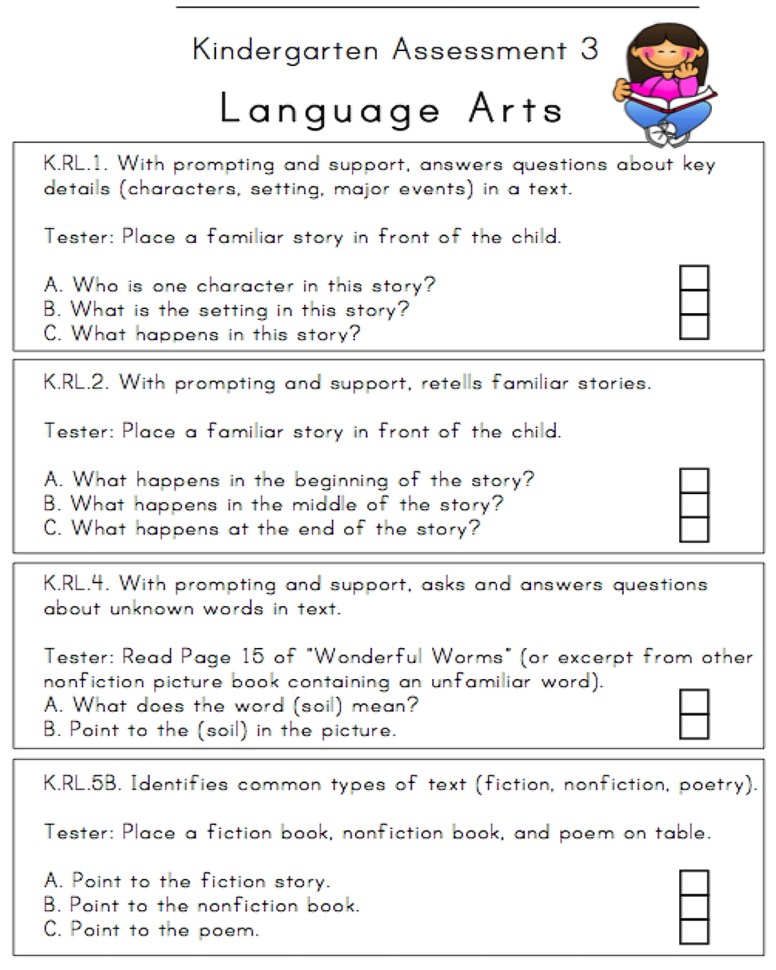 24 page, Illustrated Kindergarten Assessment | Miss Bindergarten's ...